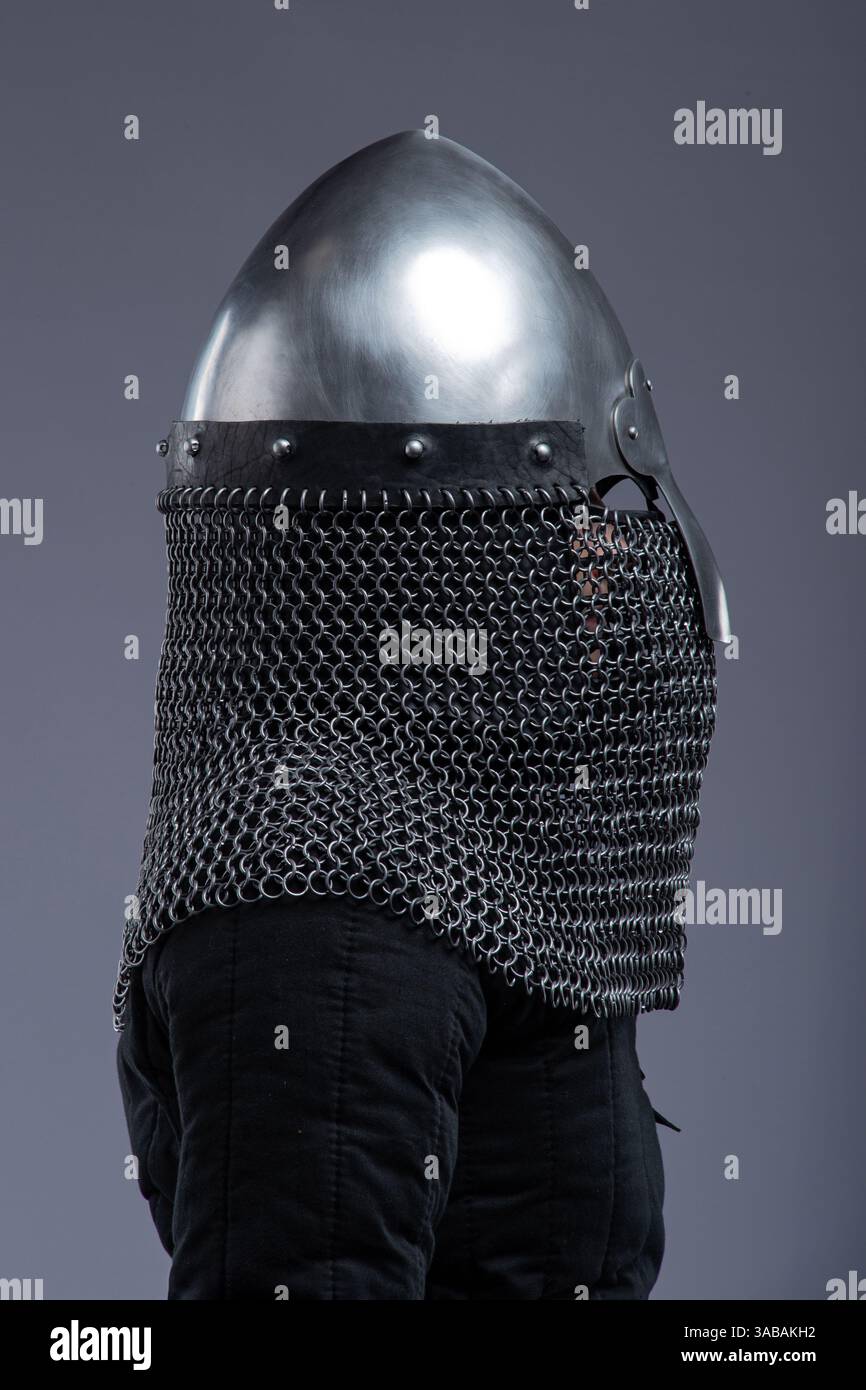 Norman Helmet with Chainmail Aventail. Medieval head protection with ...