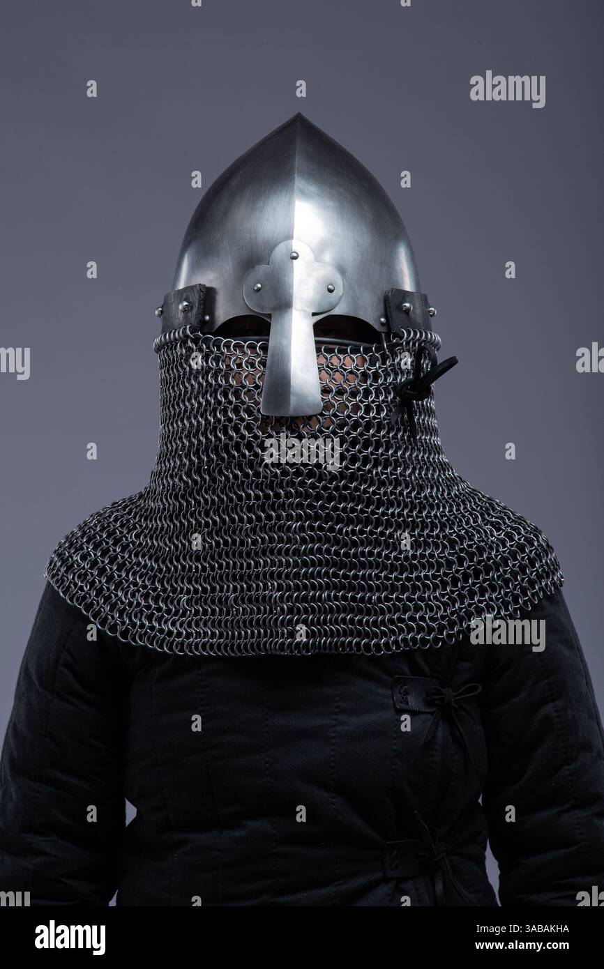 Norman Helmet with Chainmail Aventail. Medieval head protection with ...