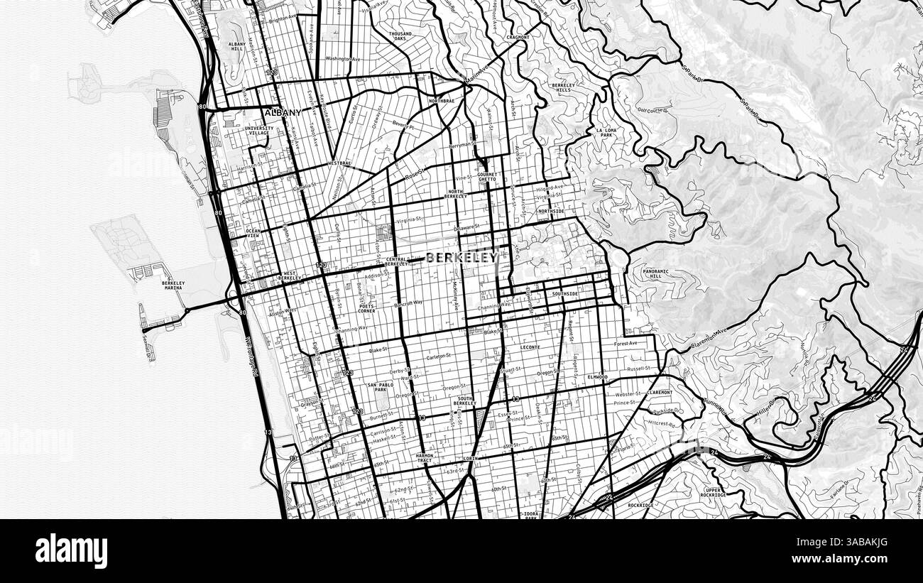 Minimalist Berkeley Street Map with Labels and Neighborhoods with many ...
