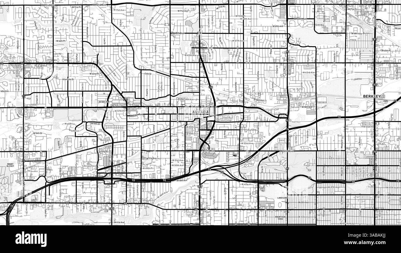 Minimalist Arvada Street Map with Labels and Neighborhoods with many ...