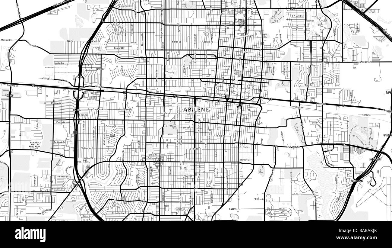 Minimalist Abilene Street Map with Labels and Neighborhoods with many ...