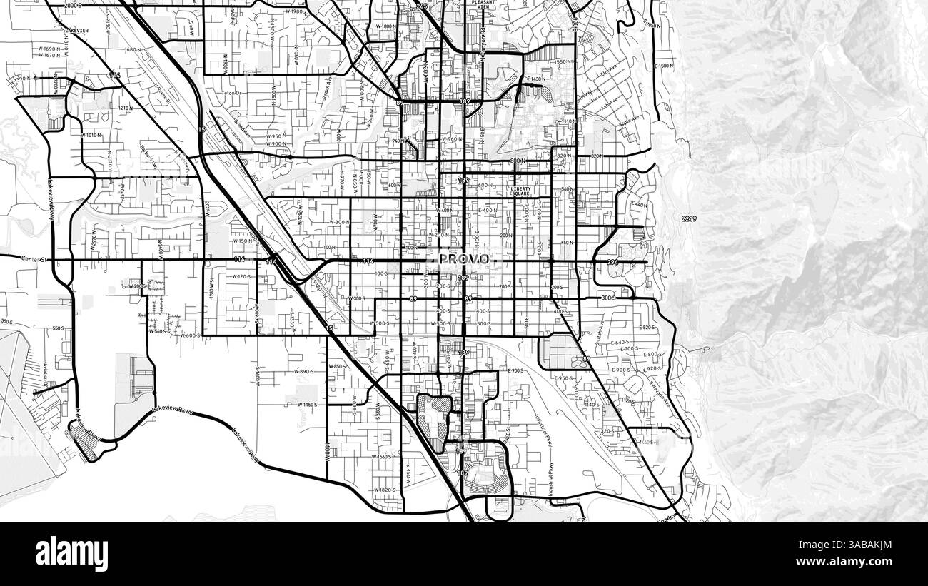 Minimalist Provo Street Map with Labels and Neighborhoods with many ...