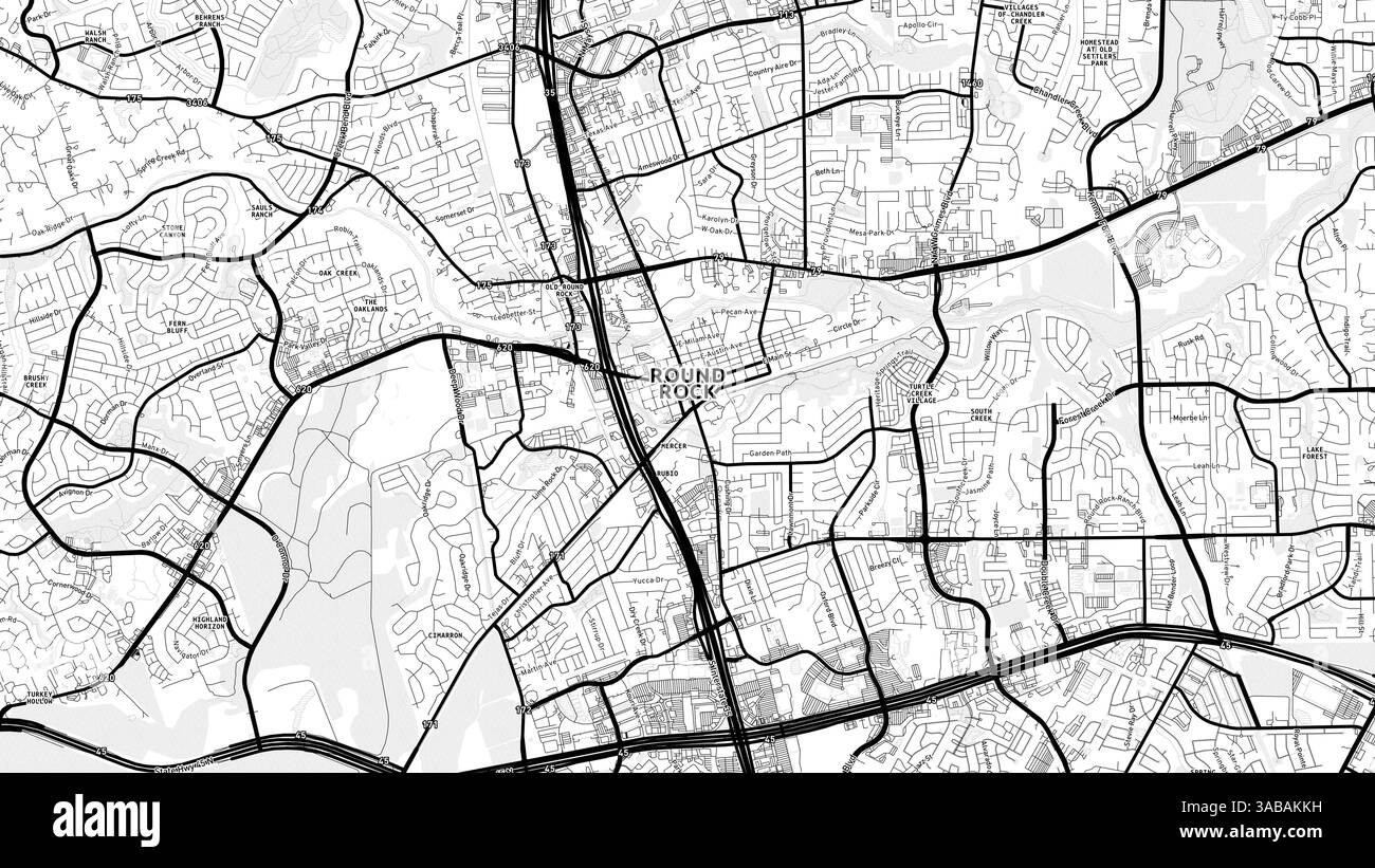 Minimalist Round Rock Street Map with Labels and Neighborhoods with ...