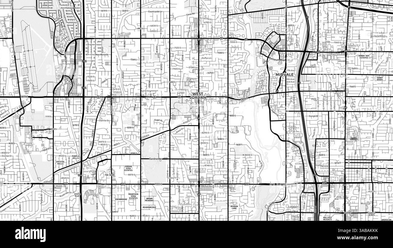 Minimalist West Jordan Street Map with Labels and Neighborhoods with ...