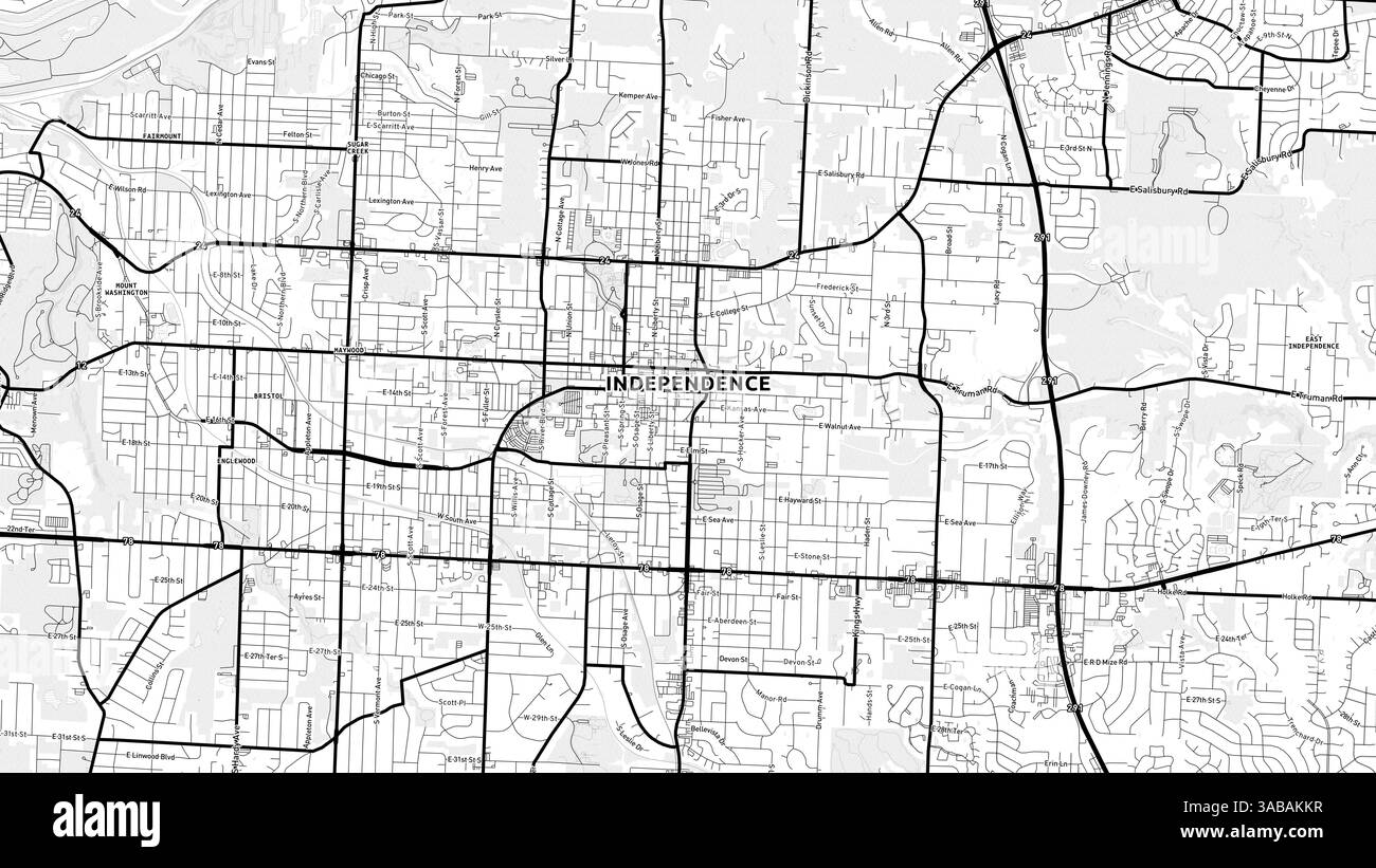 Minimalist Independence Street Map with Labels and Neighborhoods with ...