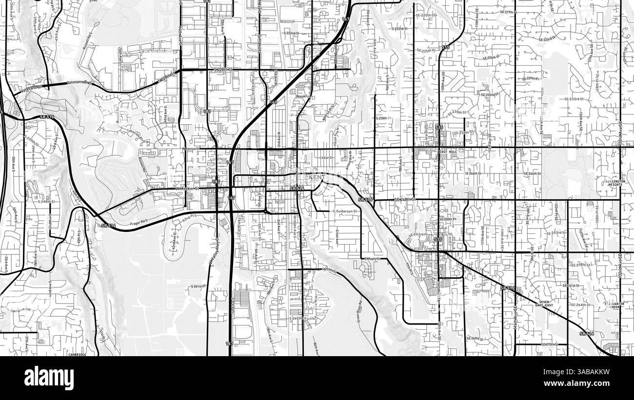 Minimalist Kent Street Map with Labels and Neighborhoods with many ...