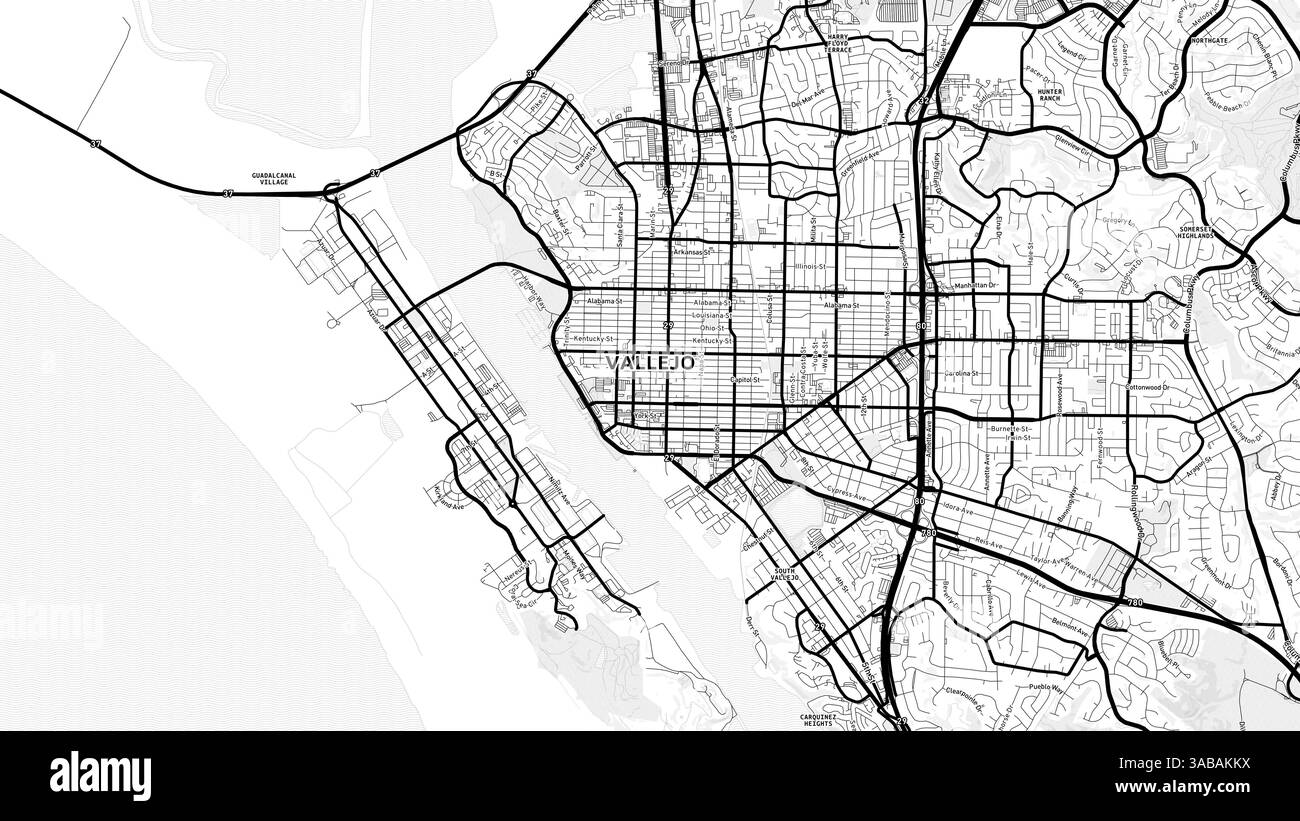 Minimalist Vallejo Street Map with Labels and Neighborhoods with many ...