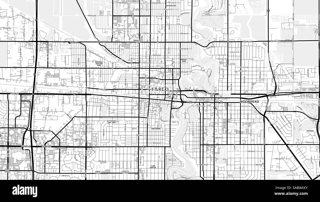 Minimalist Fargo Street Map with Labels and Neighborhoods with many ...
