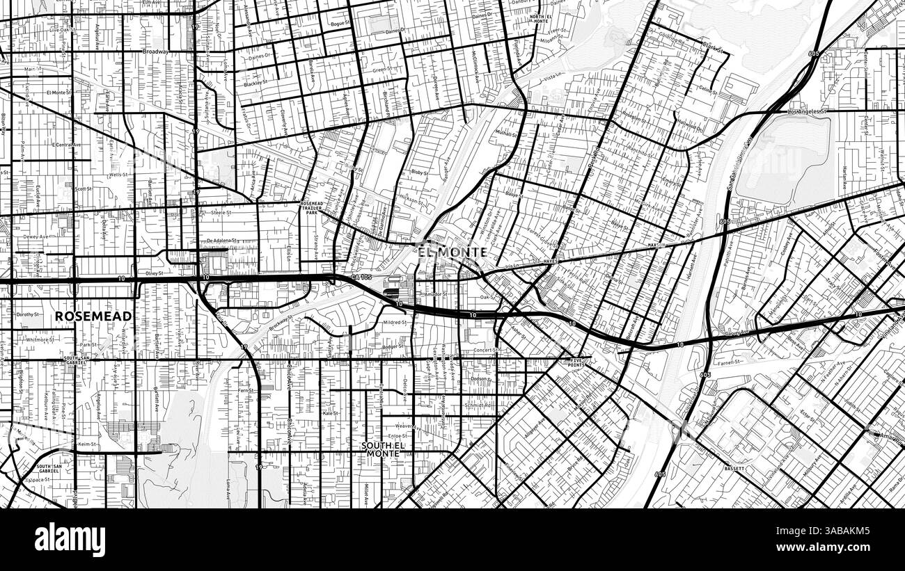 Minimalist El Monte Street Map with Labels and Neighborhoods with many ...