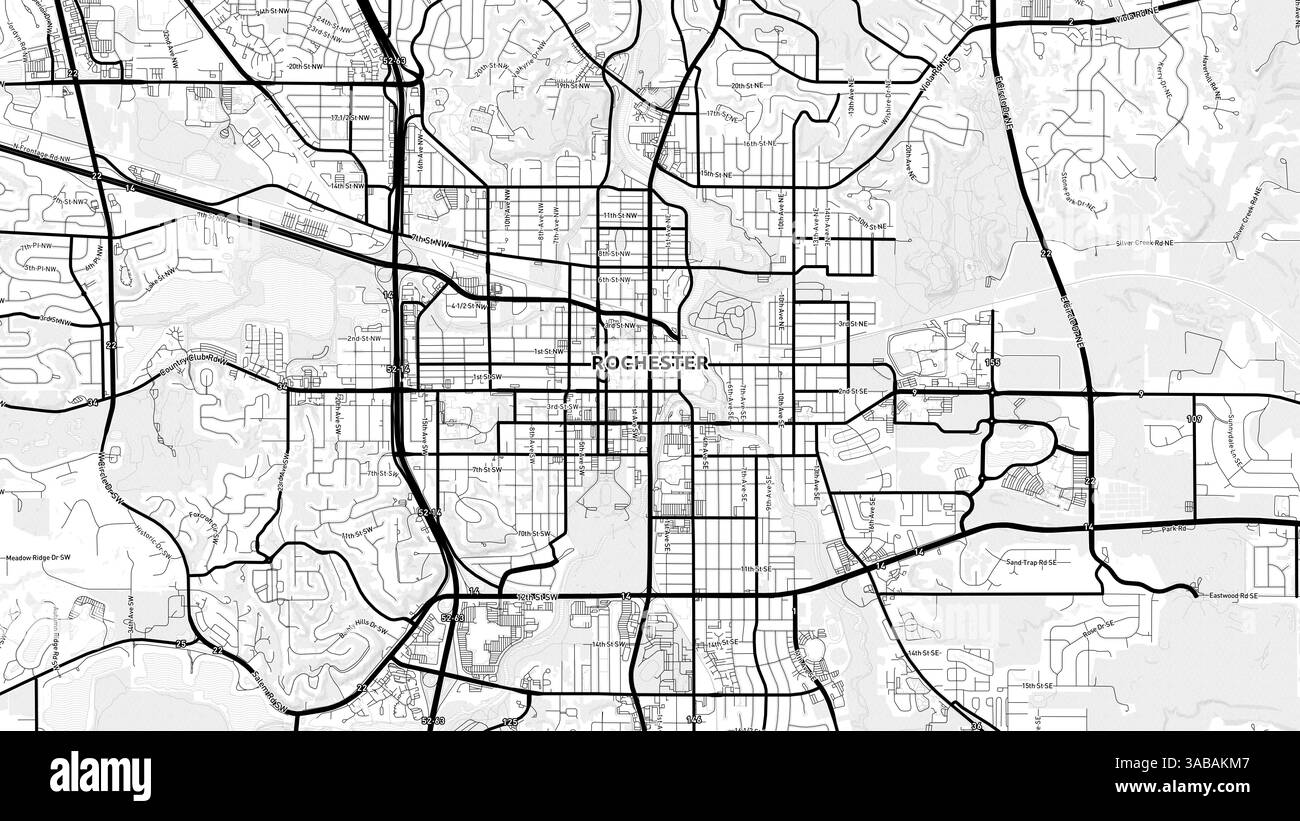 Minimalist Rochester Street Map with Labels and Neighborhoods with many ...
