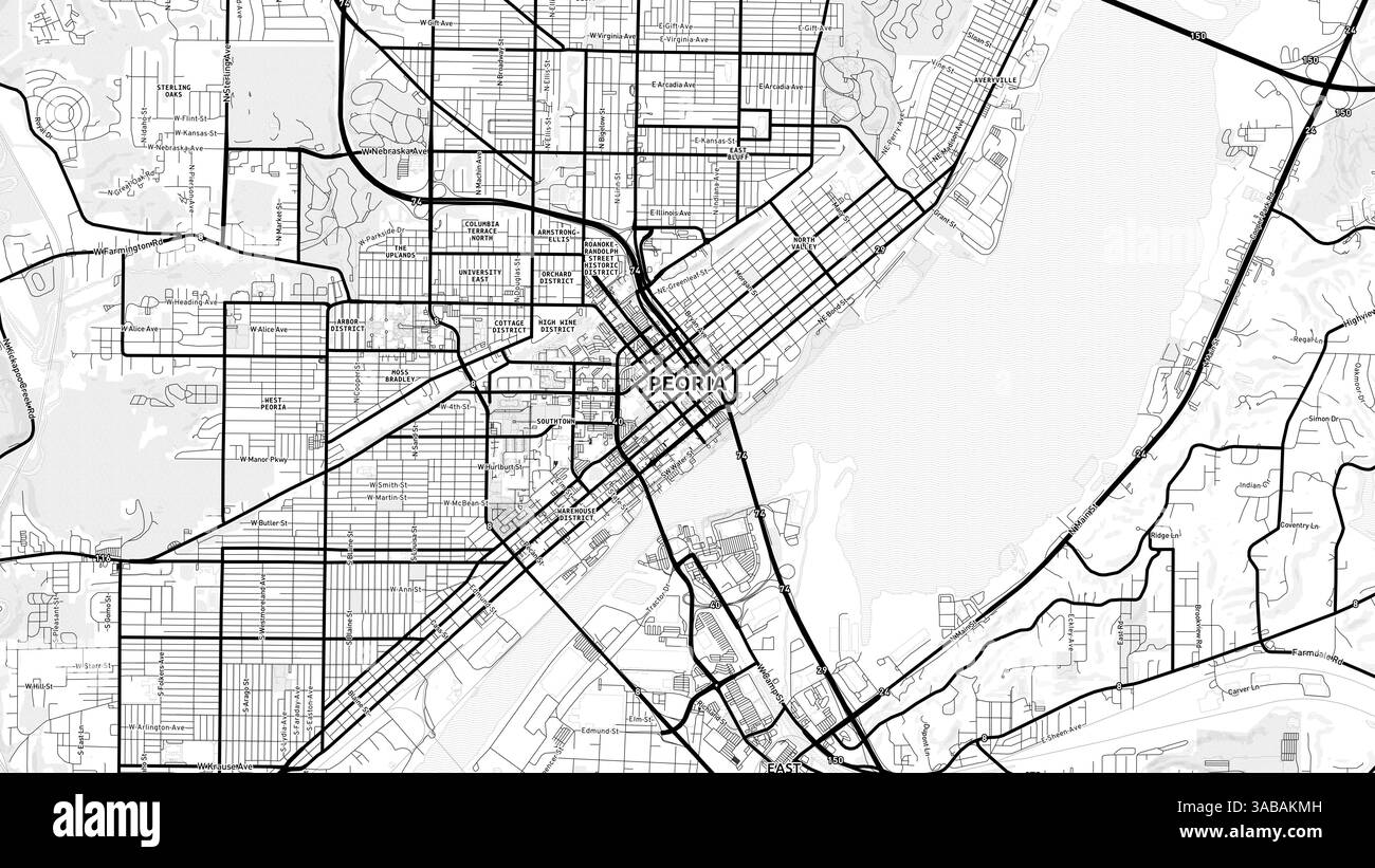 Minimalist Peoria Street Map with Labels and Neighborhoods with many ...