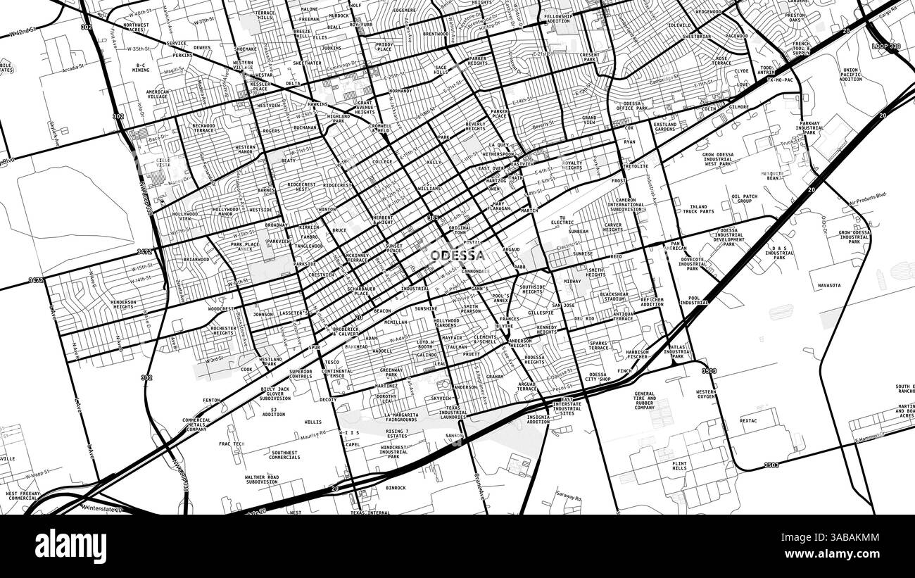 Minimalist Odessa Street Map with Labels and Neighborhoods with many ...