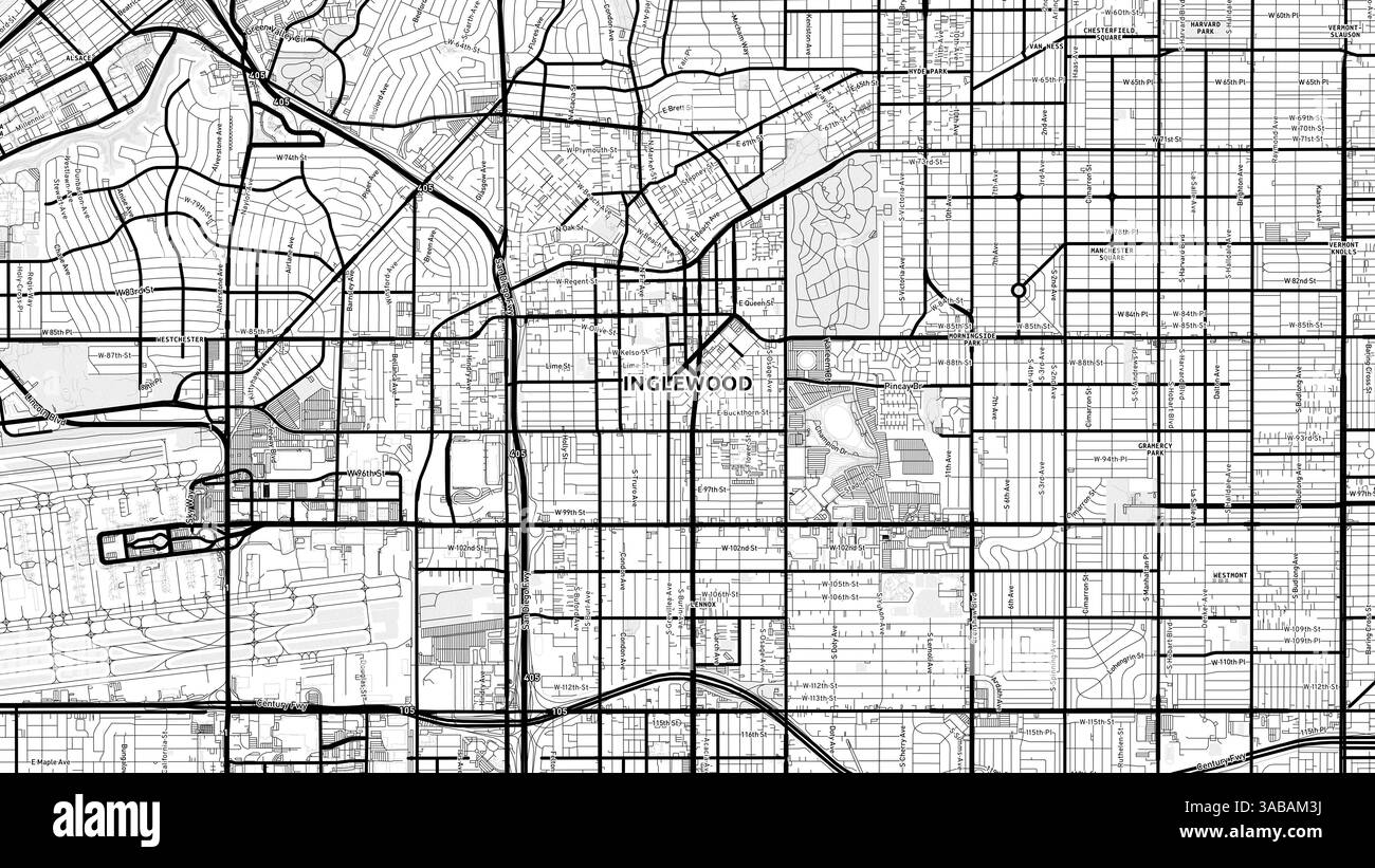 Minimalist Inglewood Street Map with Labels and Neighborhoods with many ...