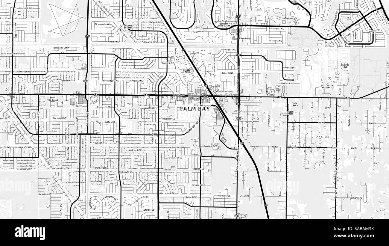 Minimalist Palm Bay Street Map with Labels and Neighborhoods with many ...