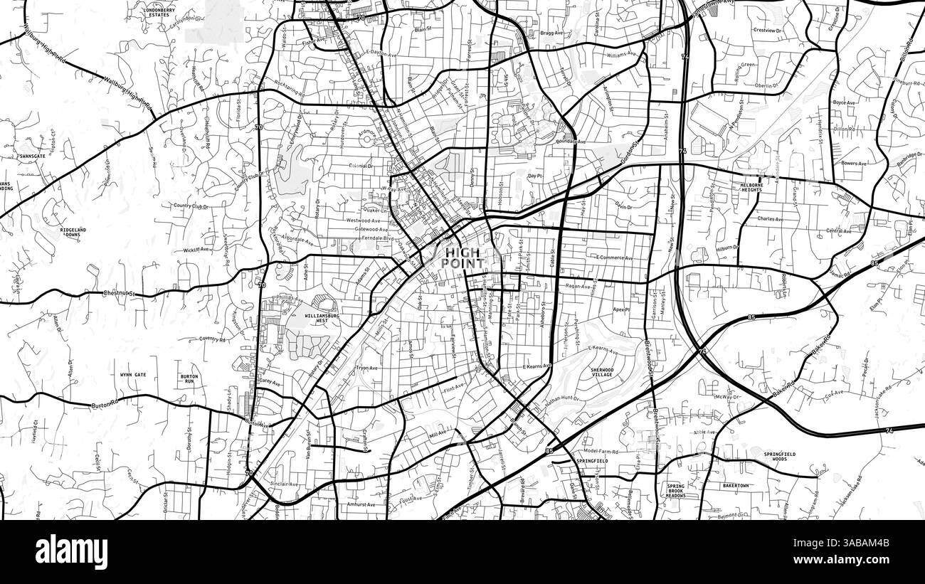 Minimalist High Point Street Map with Labels and Neighborhoods with ...