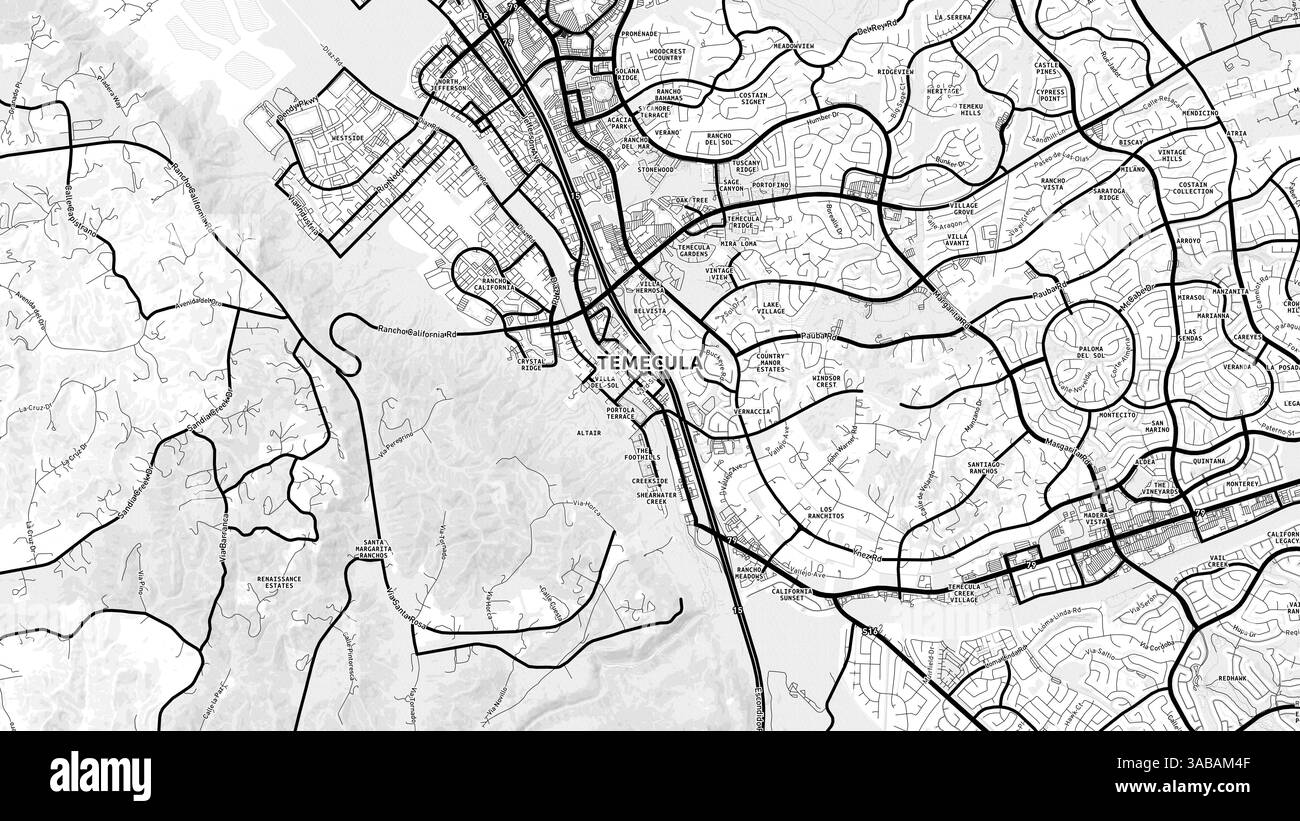 Minimalist Temecula Street Map with Labels and Neighborhoods with many ...