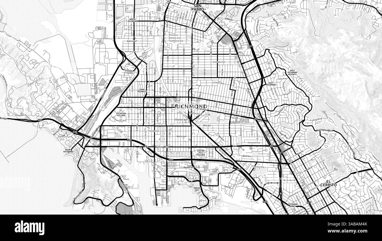 Minimalist Richmond Street Map with Labels and Neighborhoods with many ...