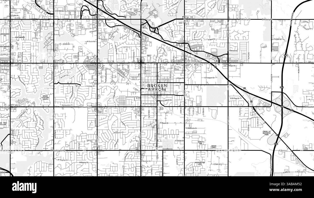 Minimalist Broken Arrow Street Map with Labels and Neighborhoods with ...