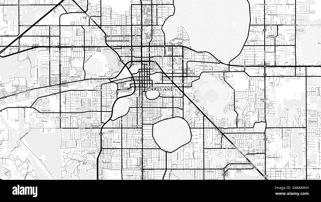 Minimalist Lakeland Street Map with Labels and Neighborhoods with many ...