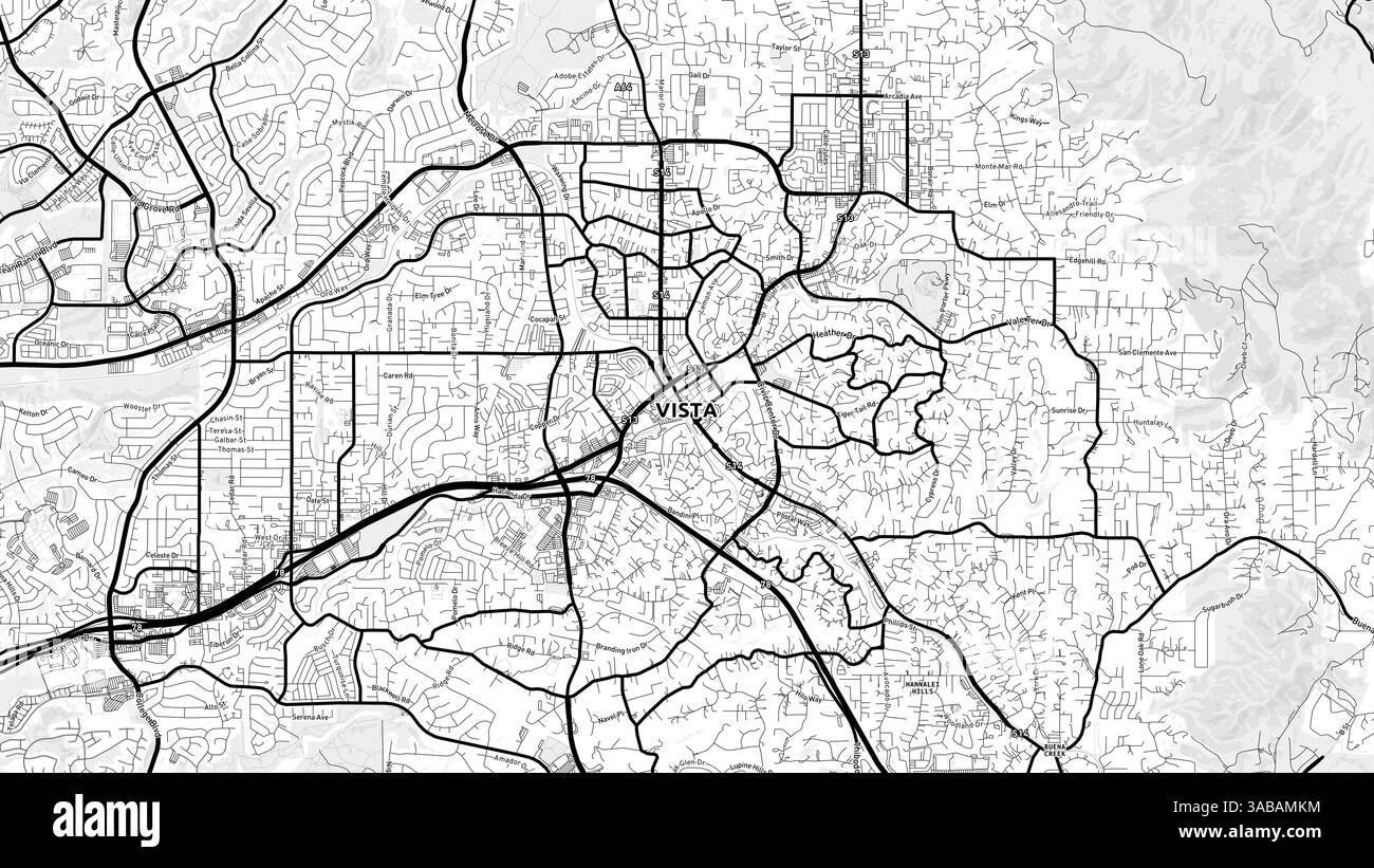 Minimalist Vista Street Map with Labels and Neighborhoods with many ...
