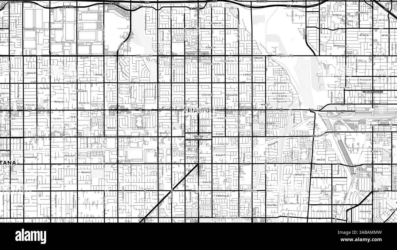 Minimalist Rialto Street Map with Labels and Neighborhoods with many ...