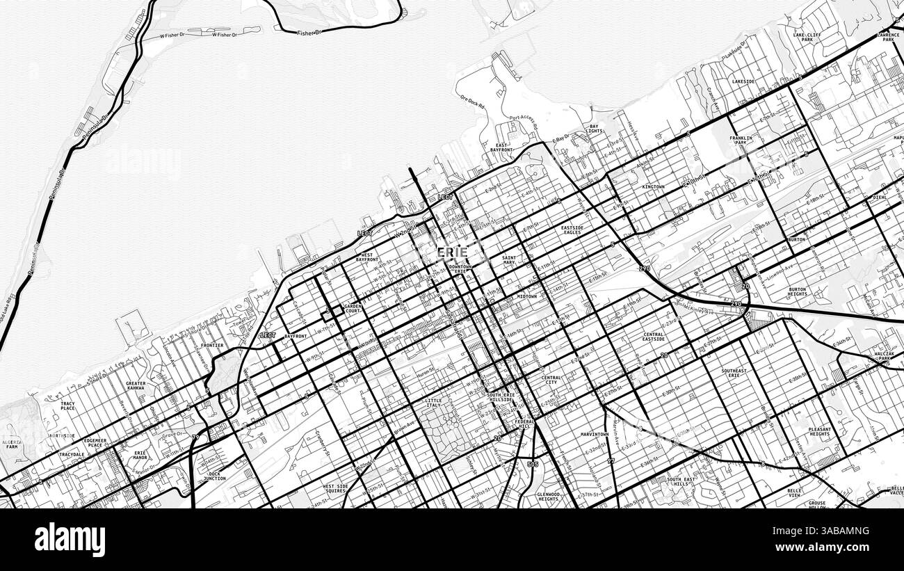 Minimalist Erie Street Map with Labels and Neighborhoods with many ...