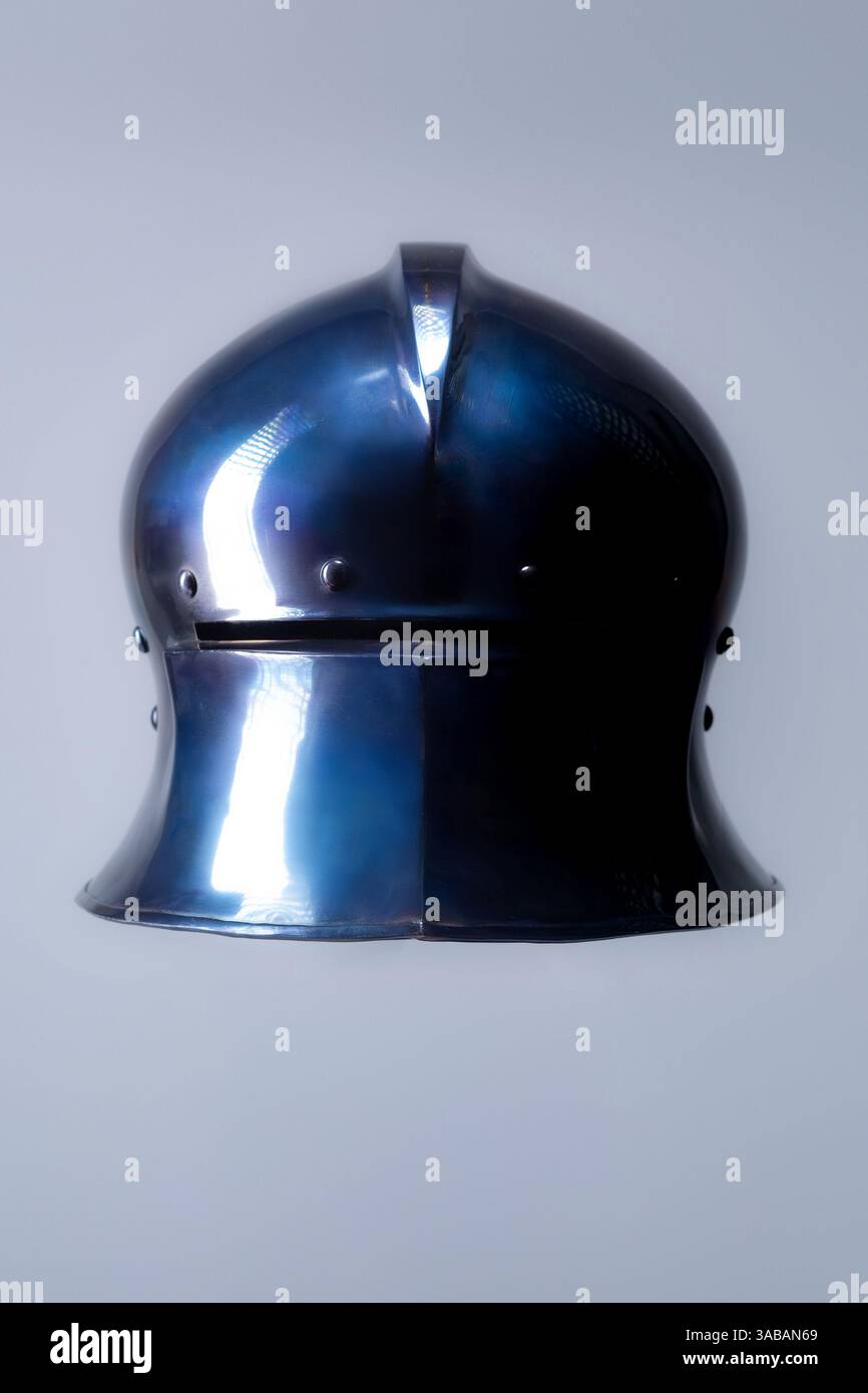 Polished Steel Sallet Helmet. Sleek medieval head protection with ...