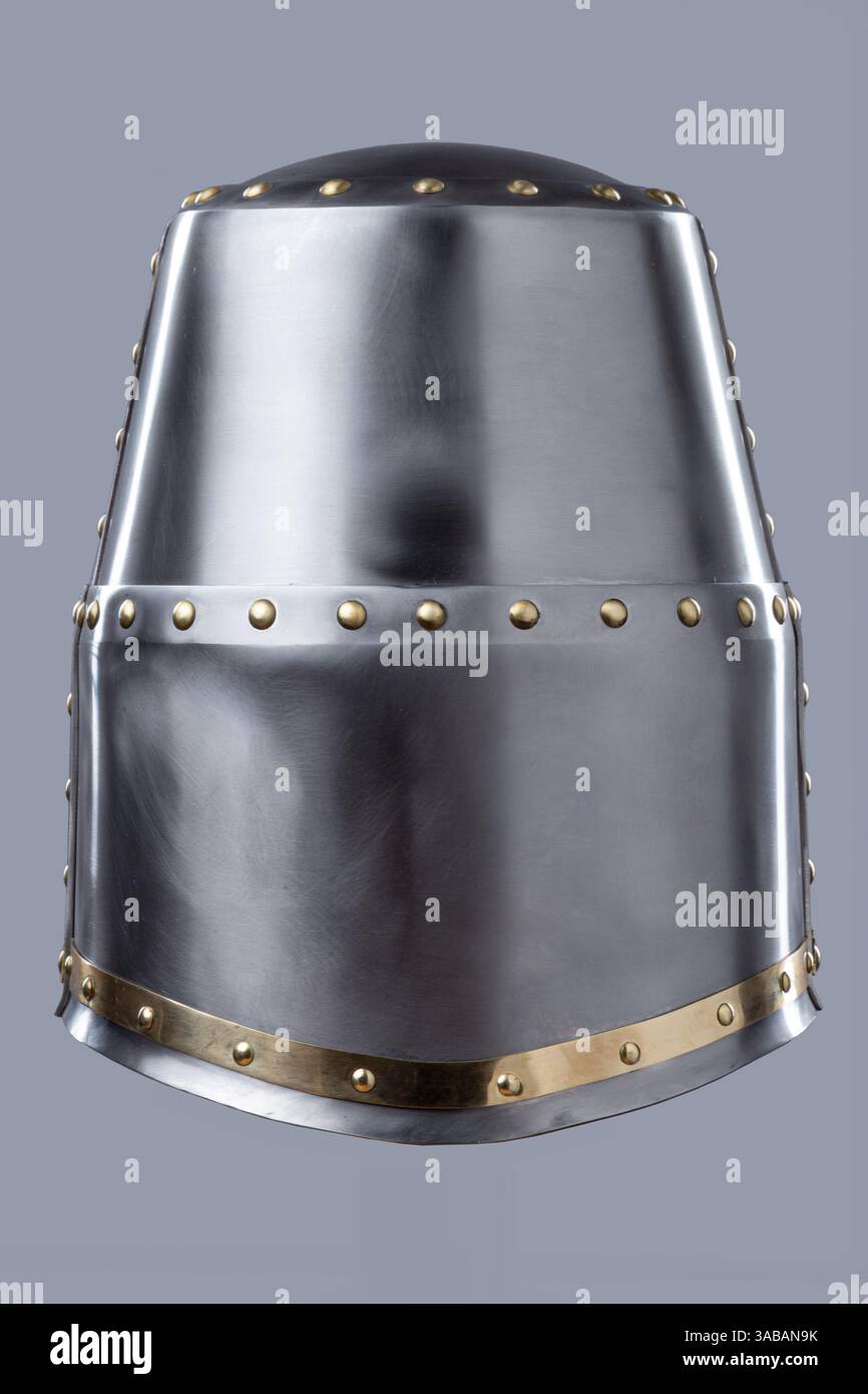 Silver Great Helm with Ventilation Holes. This image shows a shiny ...