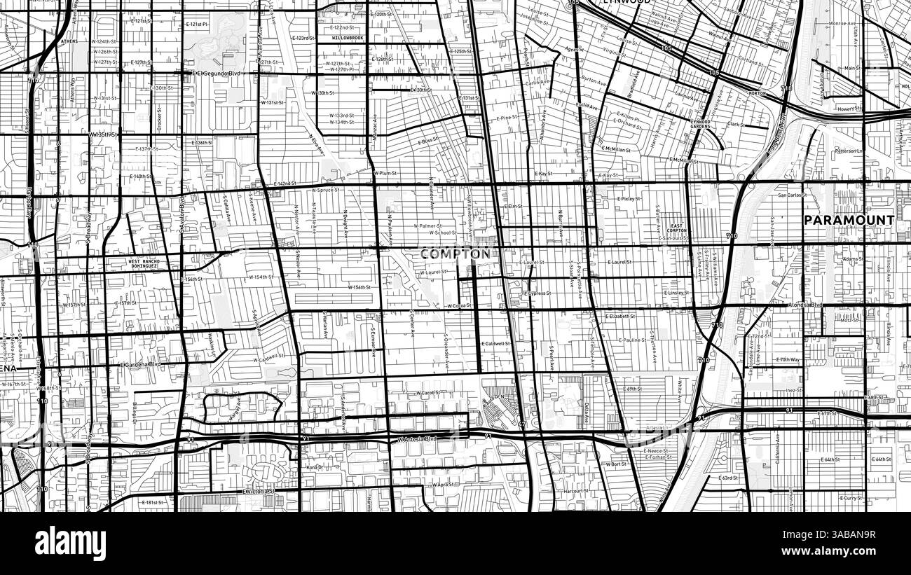 Minimalist Compton Street Map with Labels and Neighborhoods with many ...