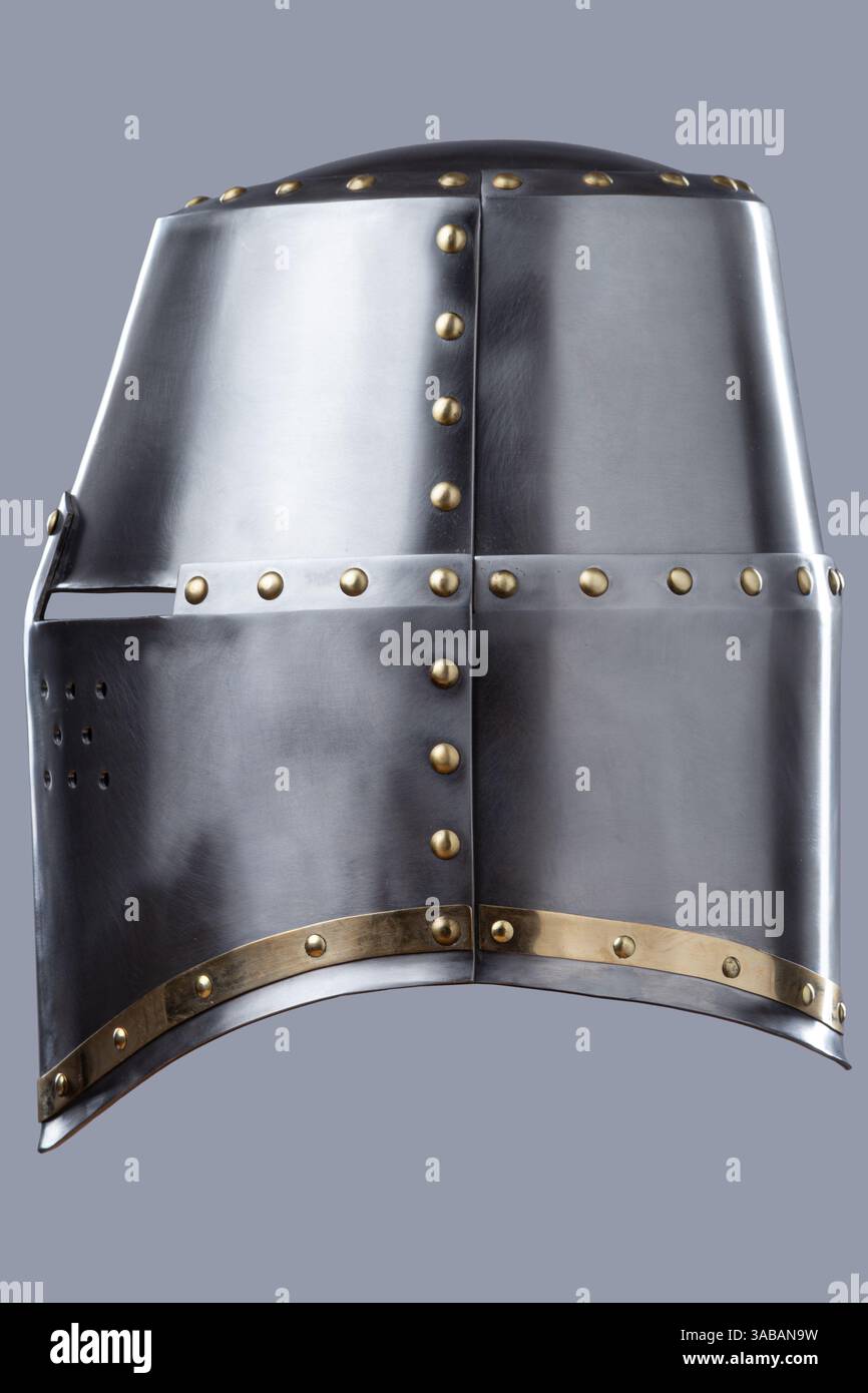 Silver Great Helm with Ventilation Holes. This image shows a shiny ...