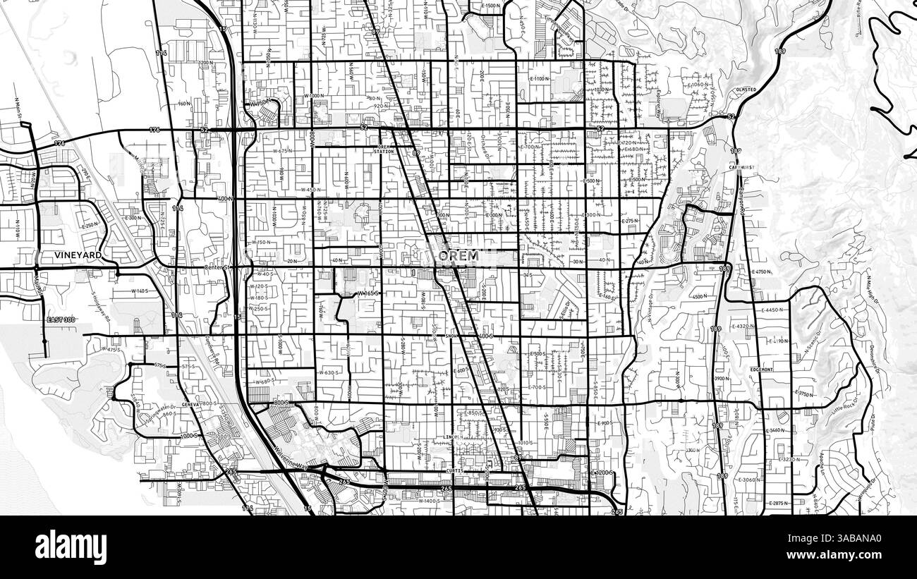 Minimalist Orem Street Map with Labels and Neighborhoods with many ...