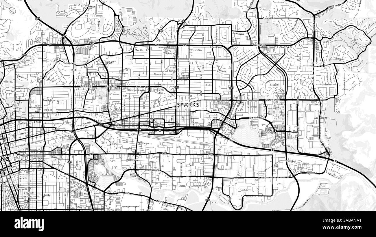 Minimalist Sparks Street Map with Labels and Neighborhoods with many ...