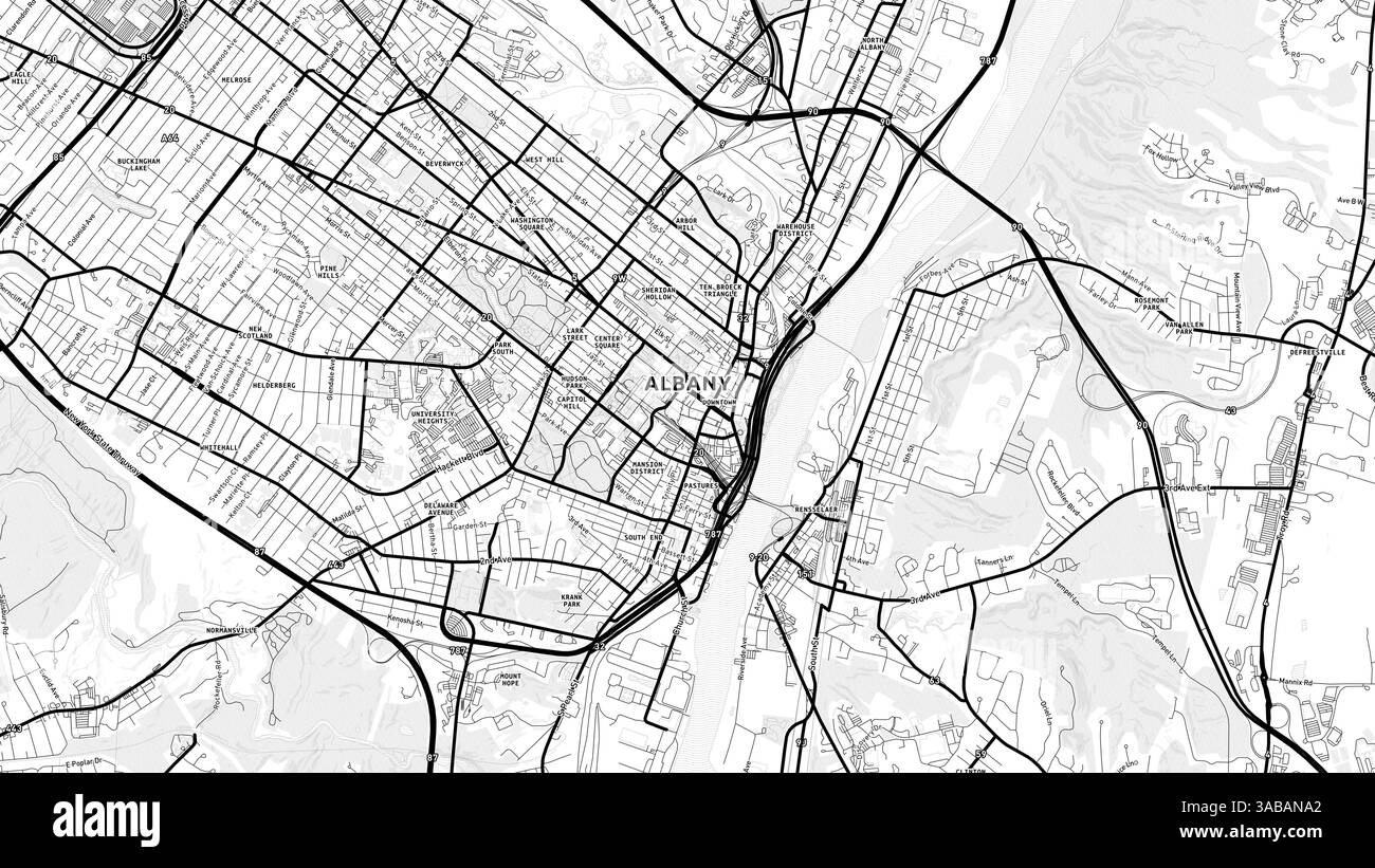 Minimalist Albany Street Map with Labels and Neighborhoods with many ...