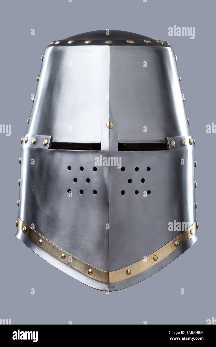 Silver Great Helm with Ventilation Holes. This image shows a shiny ...