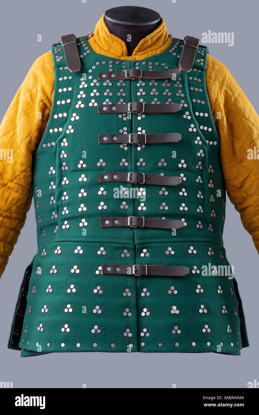 Dark Green Brigandine Armor with Studded Pattern. This image shows a ...