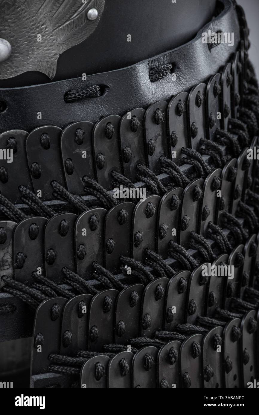 Close-Up of Black Samurai Armor Plates. This image shows a detailed ...