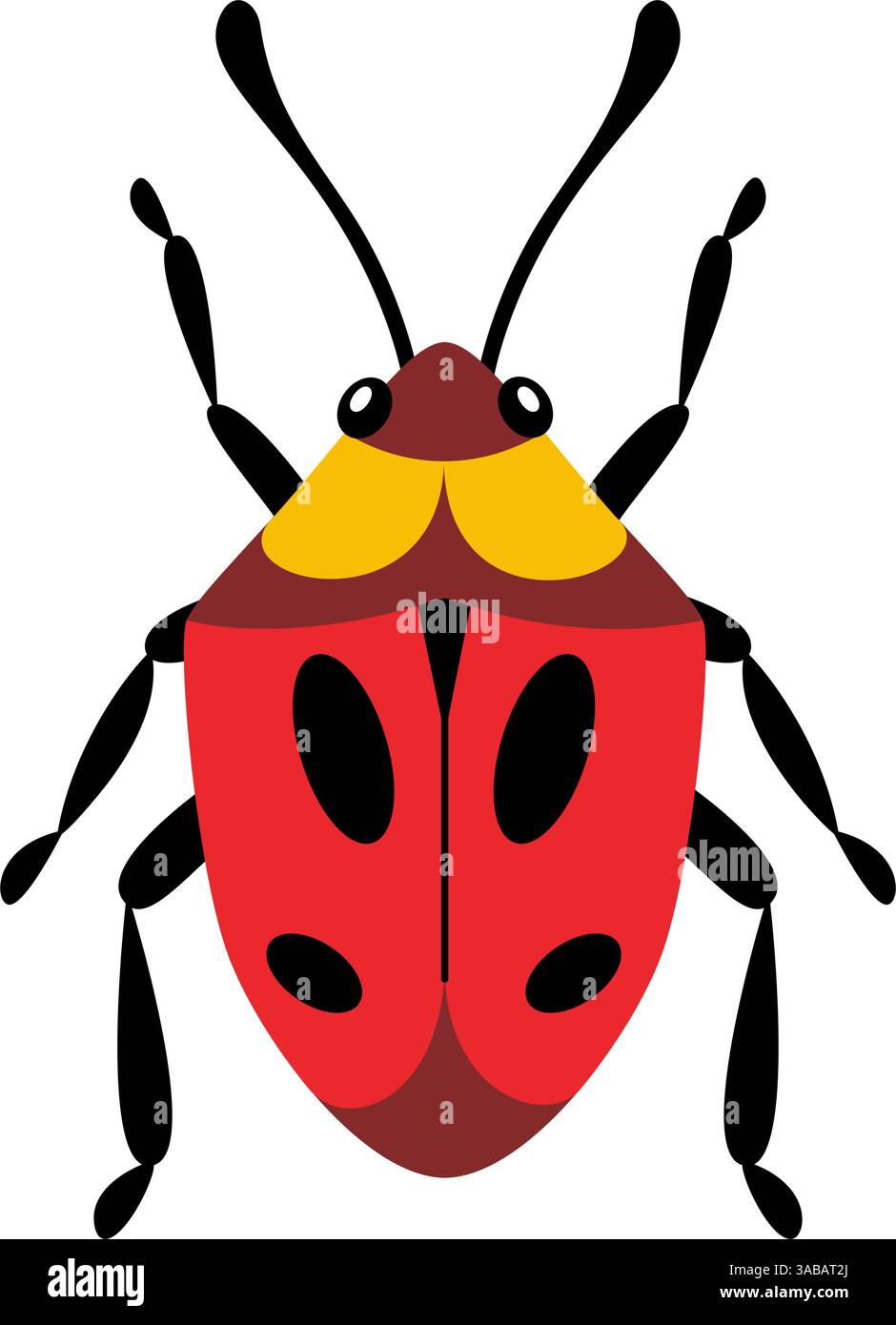Stylized, cartoonish beetle with a bright red body and black spots ...