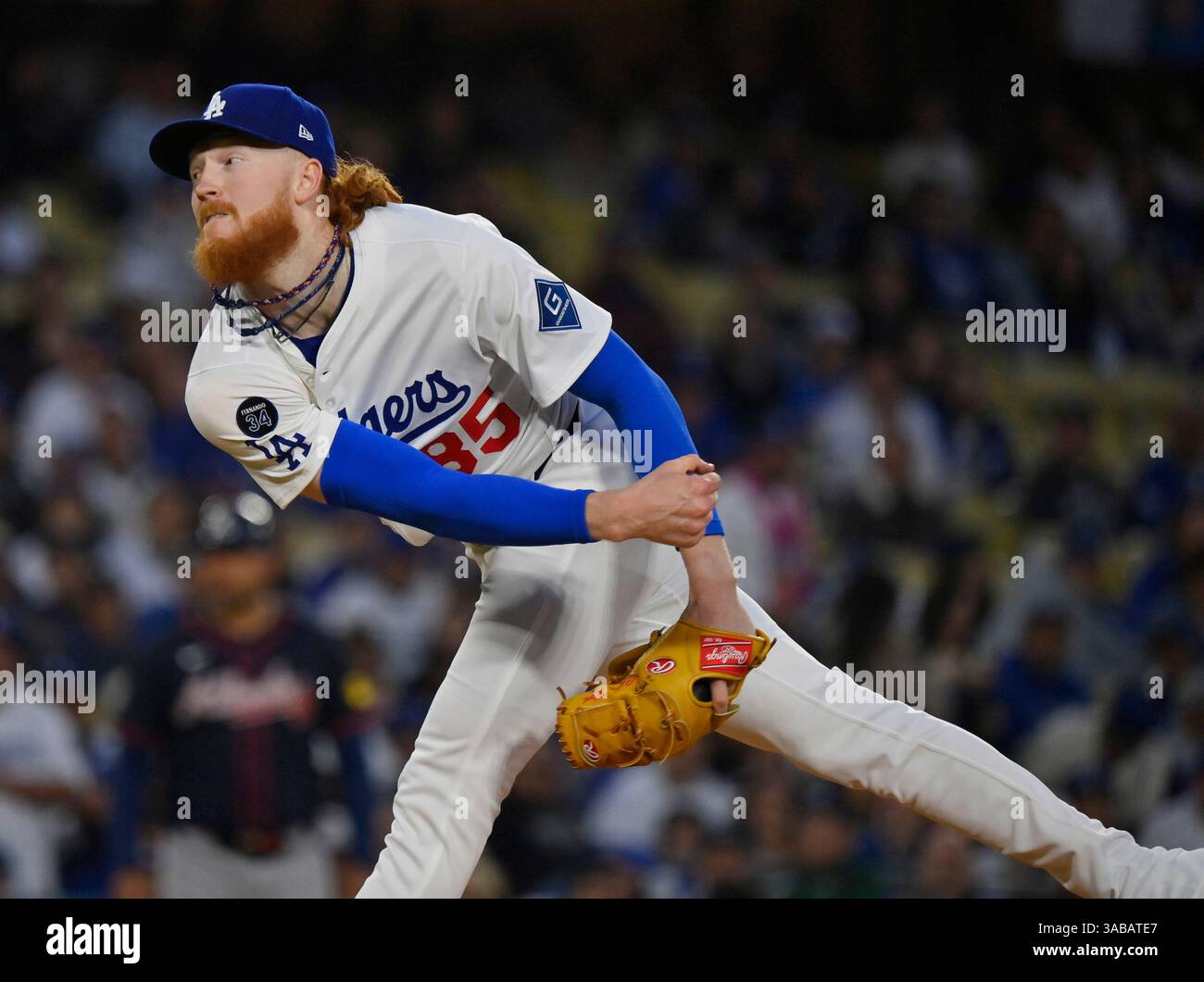 Los Angeles Dodgers starting pitcher Justin May delivers in the fourth ...
