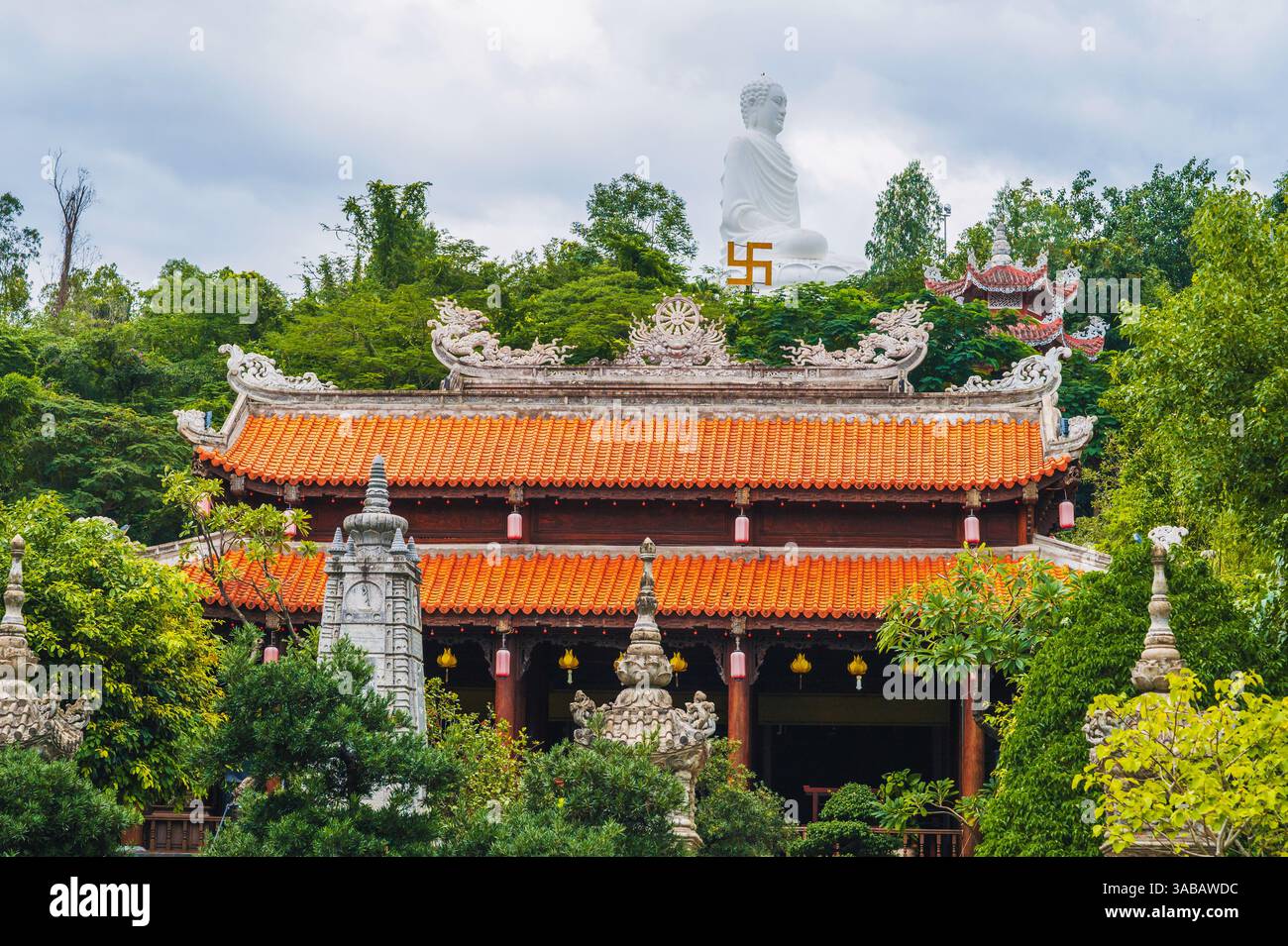 Asian Vietnamese Buddhist Temple and Buddha statue at Long Son Pagoda ...