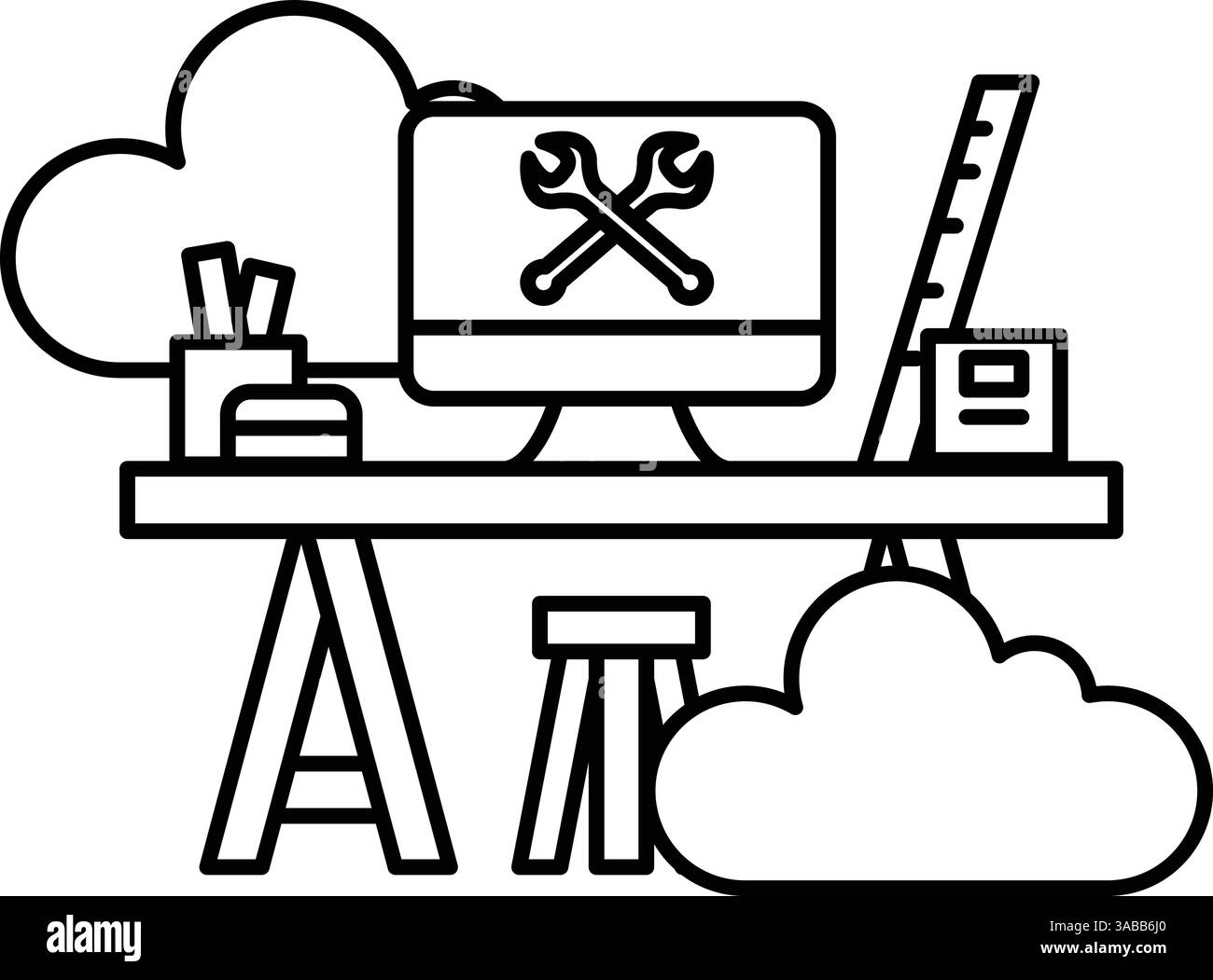 Computer desk monitor ruler Cut Out Stock Images & Pictures - Alamy