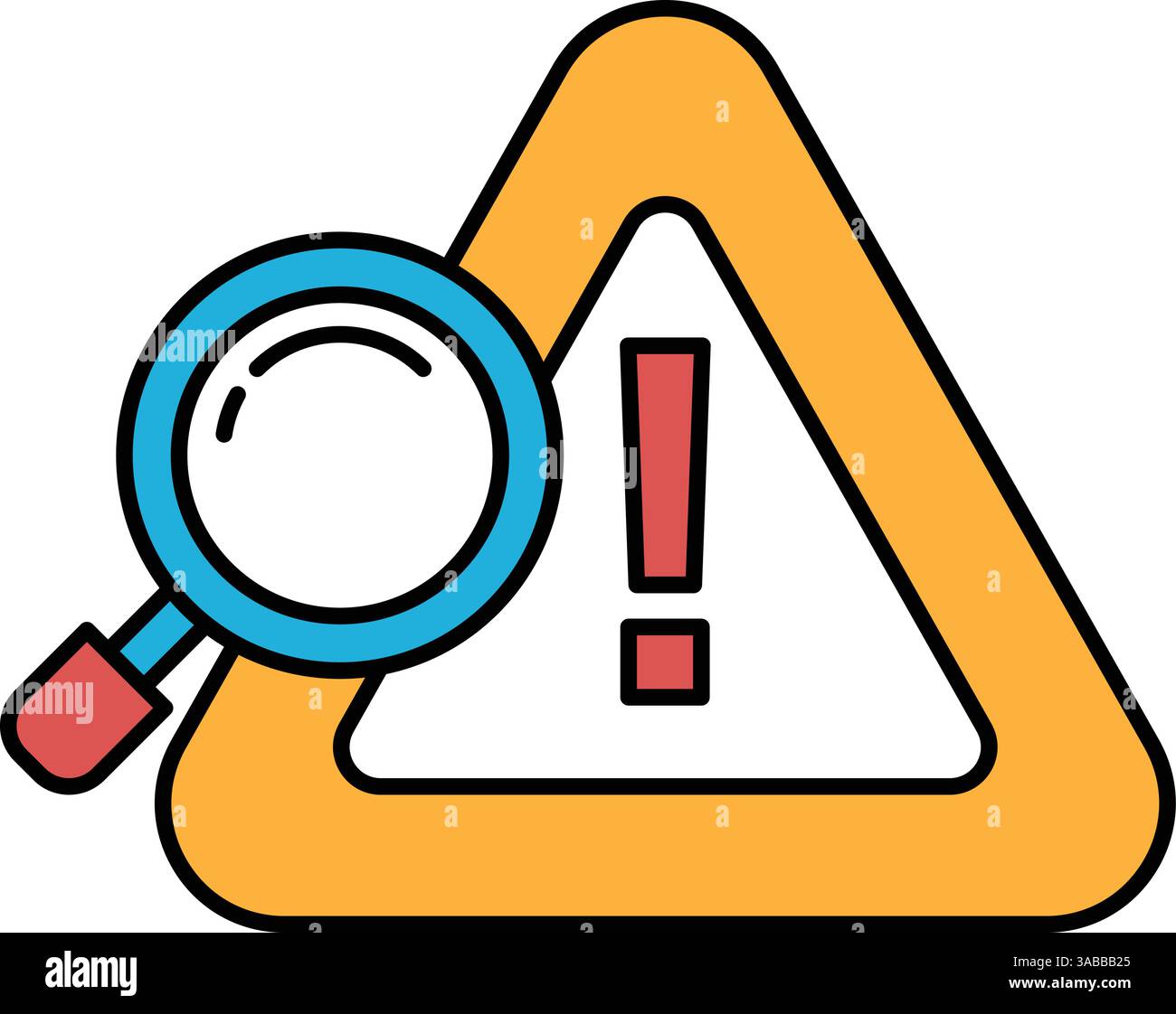 A yellow triangle with a magnifying glass in the middle. The triangle ...