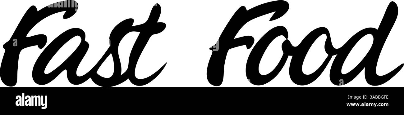 Handwritten fast food text in black cursive font isolated on white ...