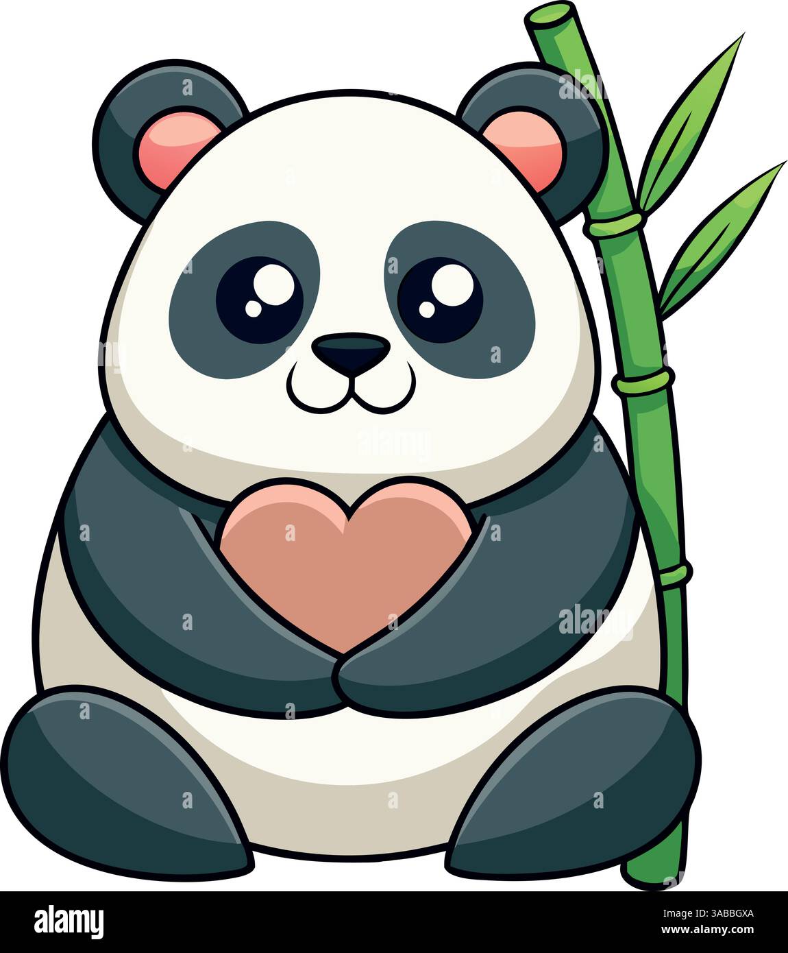 Cute cartoon panda holding heart with bamboo isolated on white ...