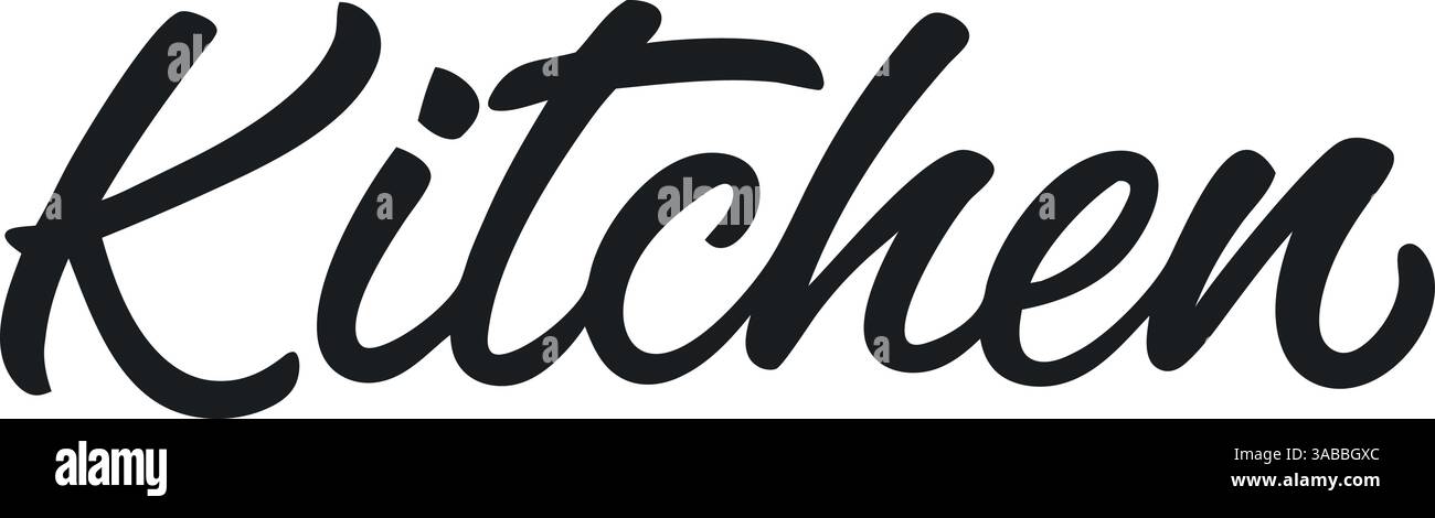 Kitchen handwritten calligraphy in black script font on white ...