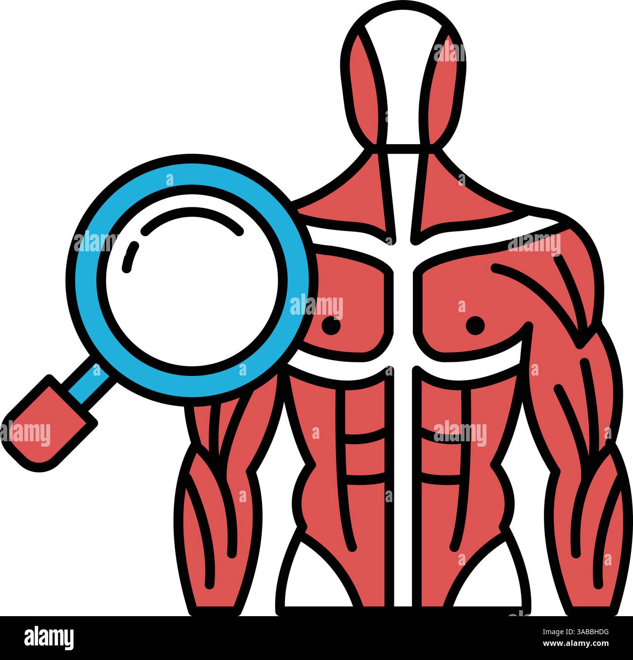 A man's body is being magnified with a magnifying glass. Concept of ...