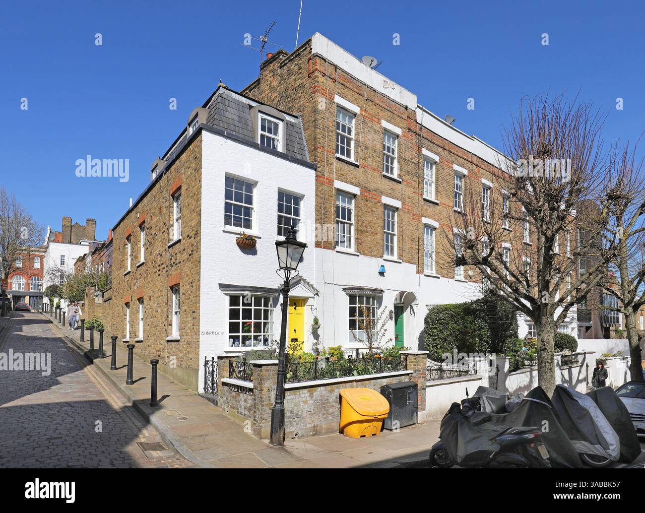 Elegant, Georgian houses on corner of Flask Walk and Back Lane ...