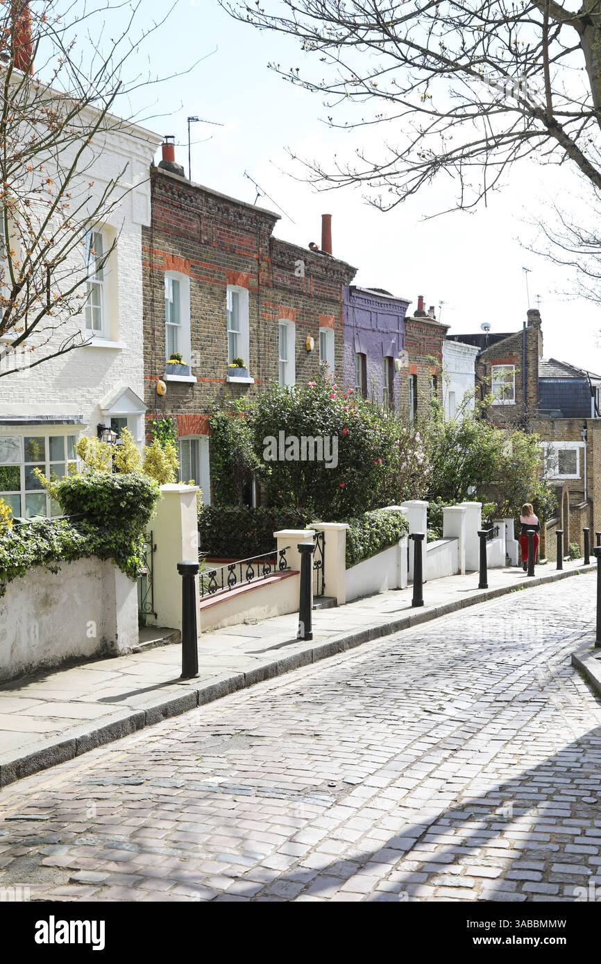 Traditional Victorian cottages on Back Lane, Hampstead, London, UK ...