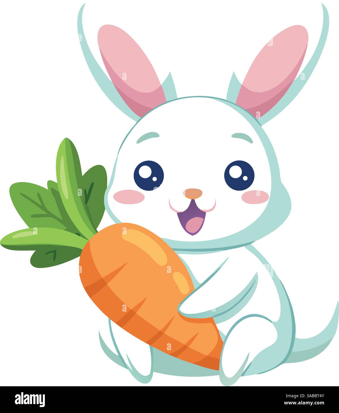 Cute cartoon bunny holding a carrot isolated on white background Stock ...