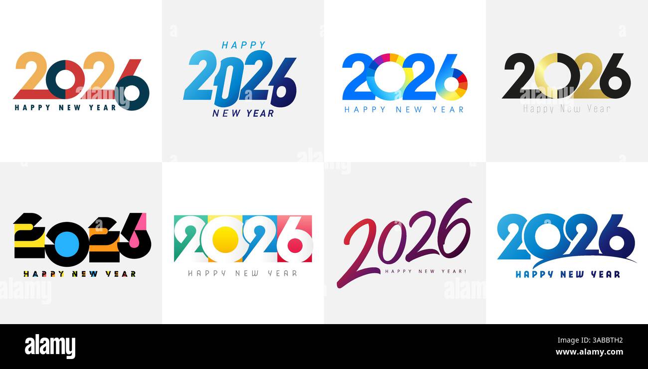 Big set of colorful 2026 number design template. Happy New Year 2026 colored logo design. Vector ...