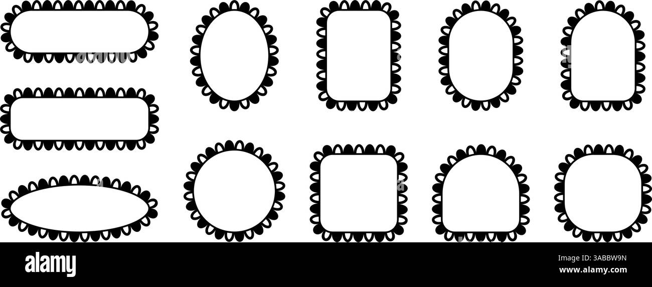 Frames scallop edge. Lace borders with pattern. Set of illustrations ...